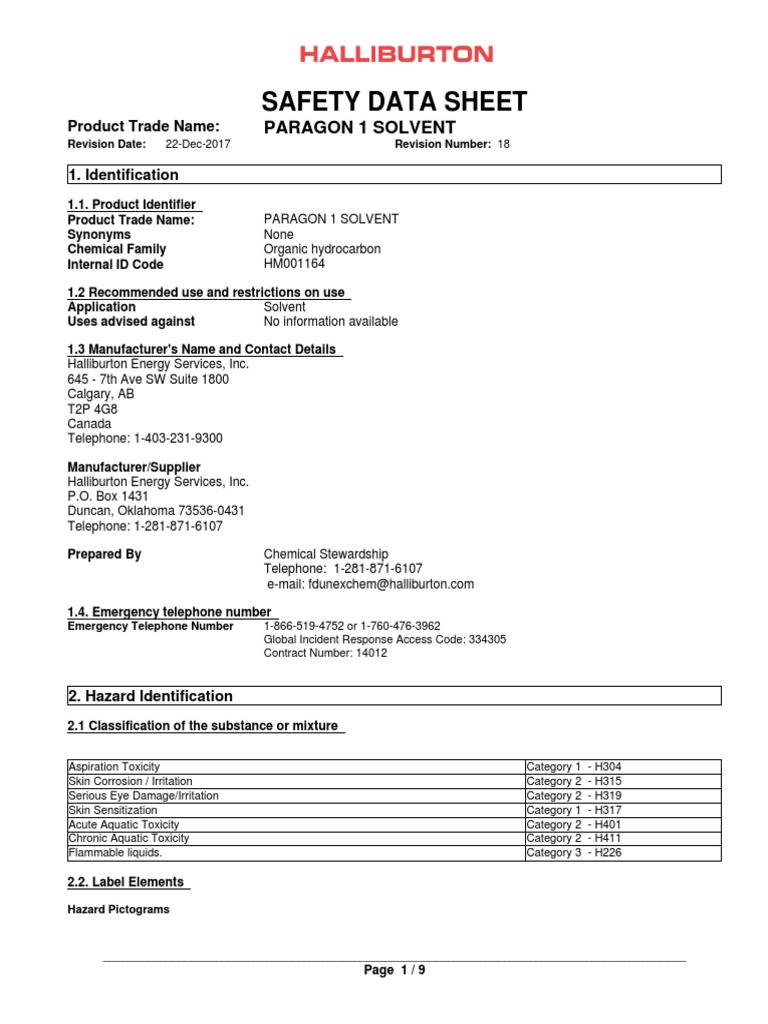 Paragon 1 Solvent Msds | PDF | Personal Protective Equipment | Toxicity