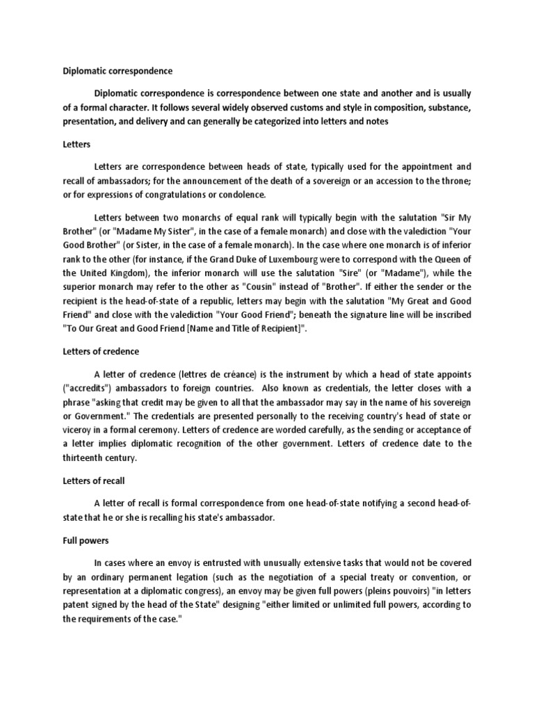 Diplomatic Correspondence | PDF | Diplomatic Correspondence | Global ...