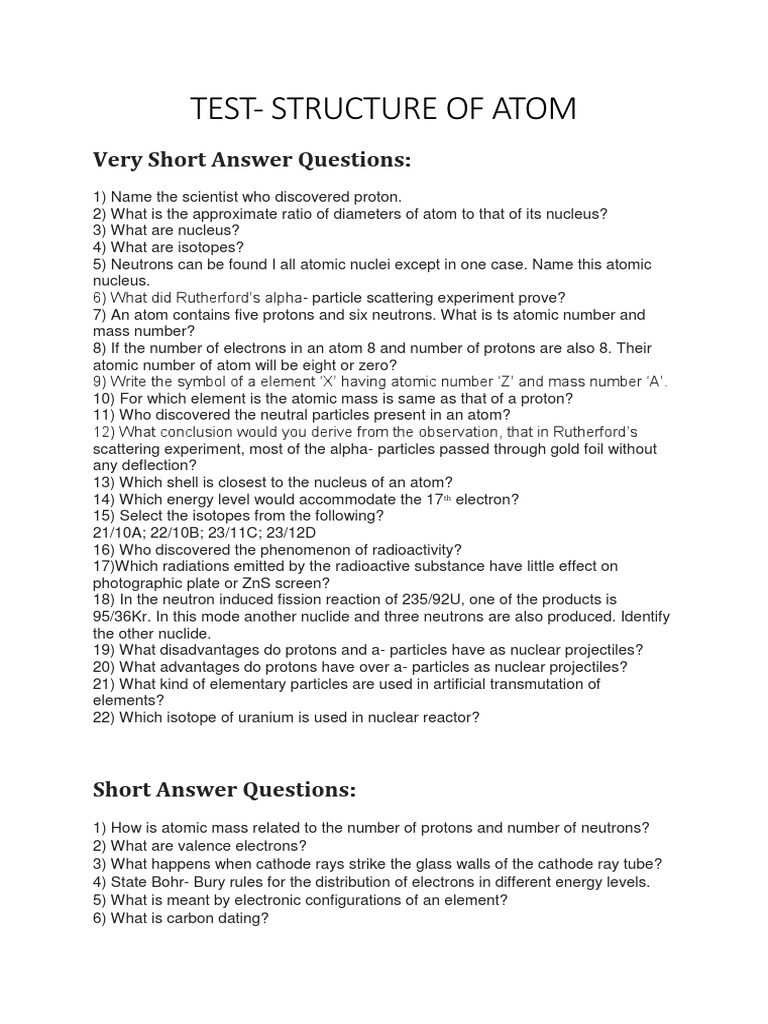 Structure of Atom - Key Facts in 38 Characters | PDF | Atoms | Neutron