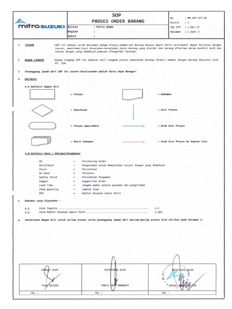 Sop Proses Order Barang PDF | PDF