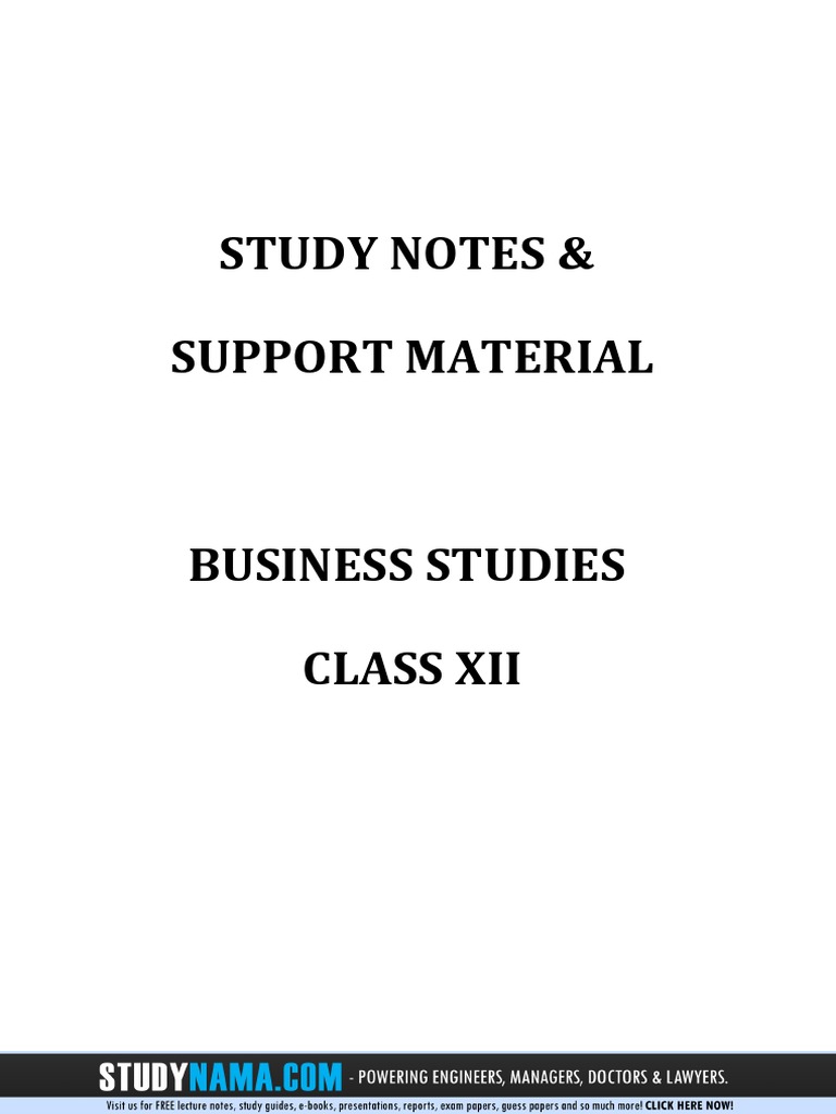 Business Studies - Class 12 Notes PDF | PDF | Stocks | Securities (Finance)