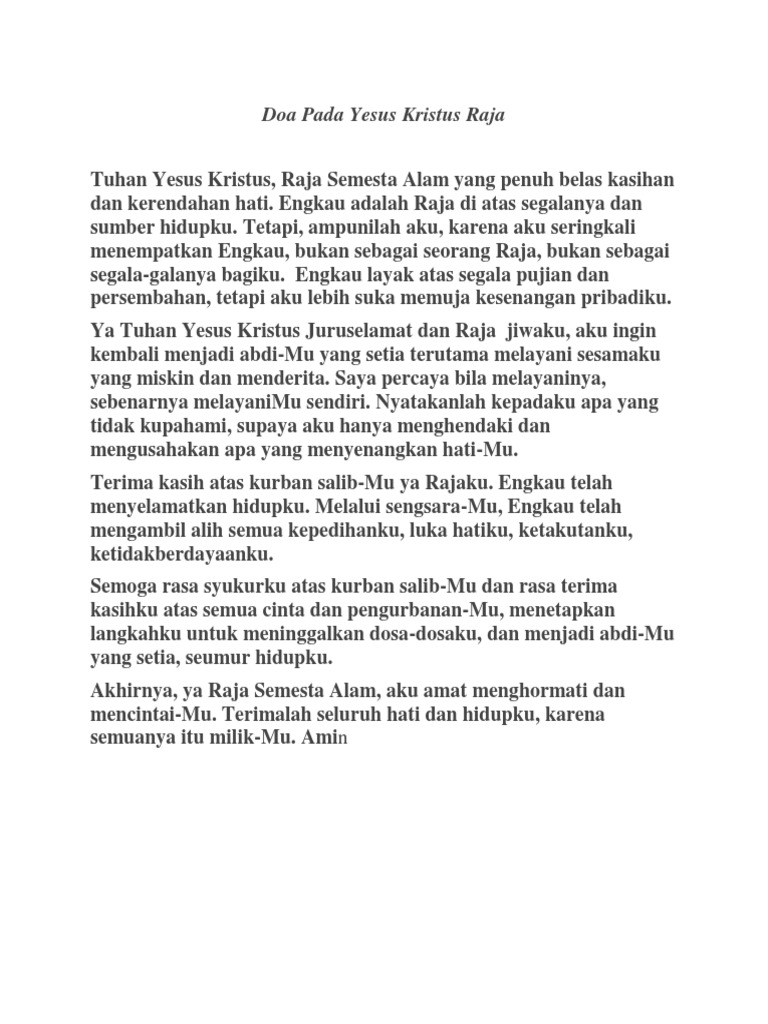 Doa Pada Yesus Kristus Raja | PDF