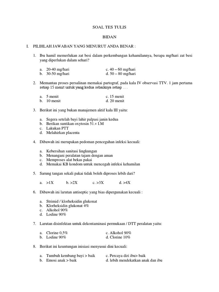 Soal Tes Tulis Kebidanan dan Jawaban | PDF
