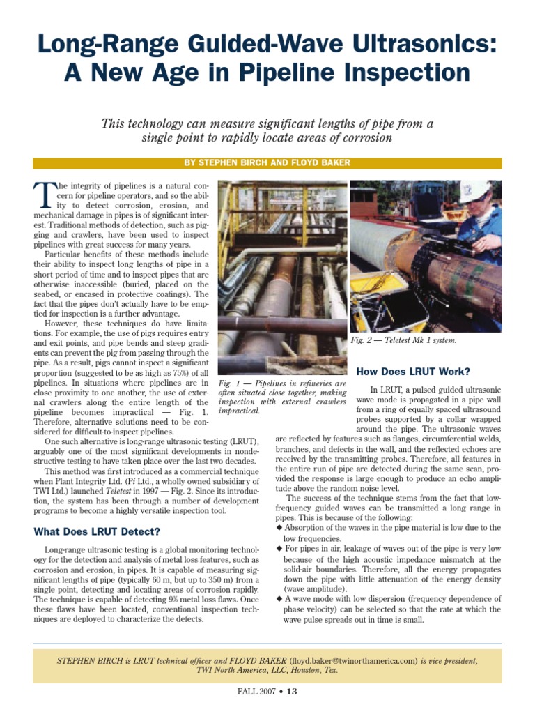 Long-Range Guided-Wave Ultrasonics A New Age in Pipeline Inspection ...
