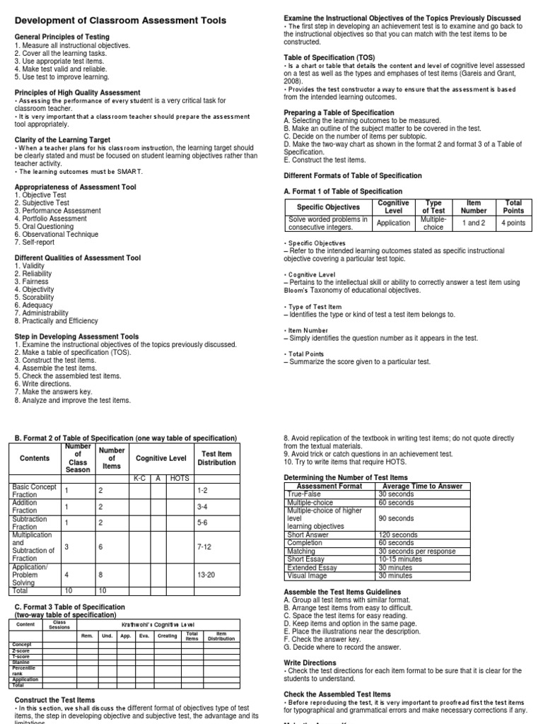 Classroom Assessment Tool Development | PDF | Multiple Choice | Educational Assessment