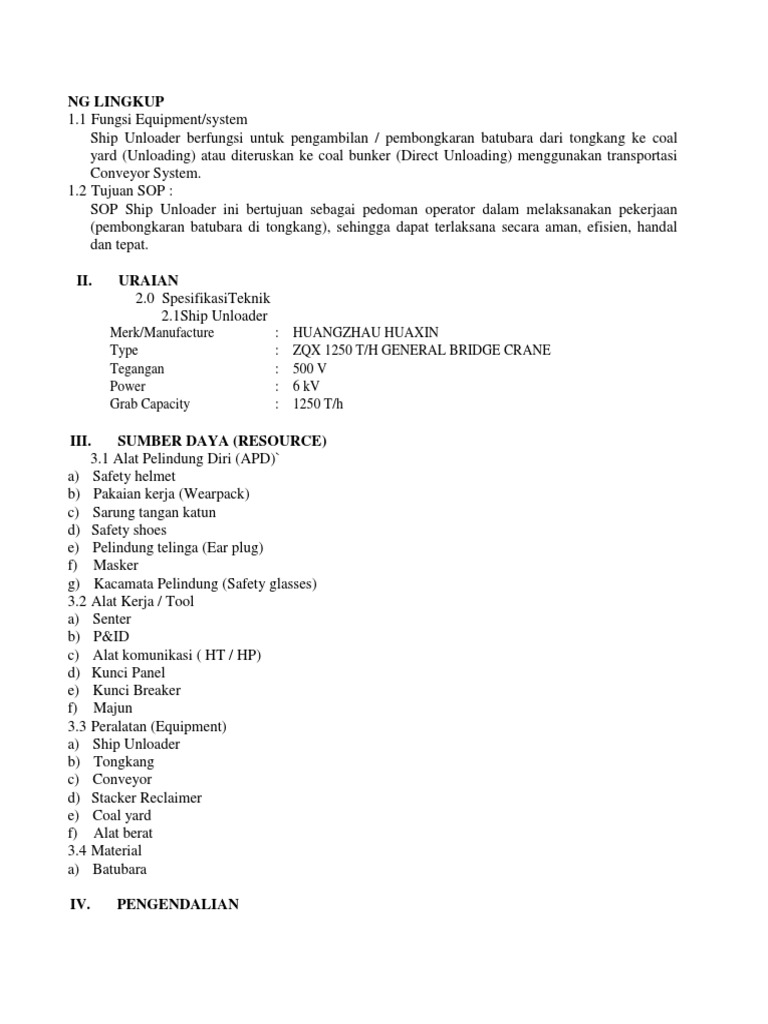 SOP Bongkar Batubara | PDF