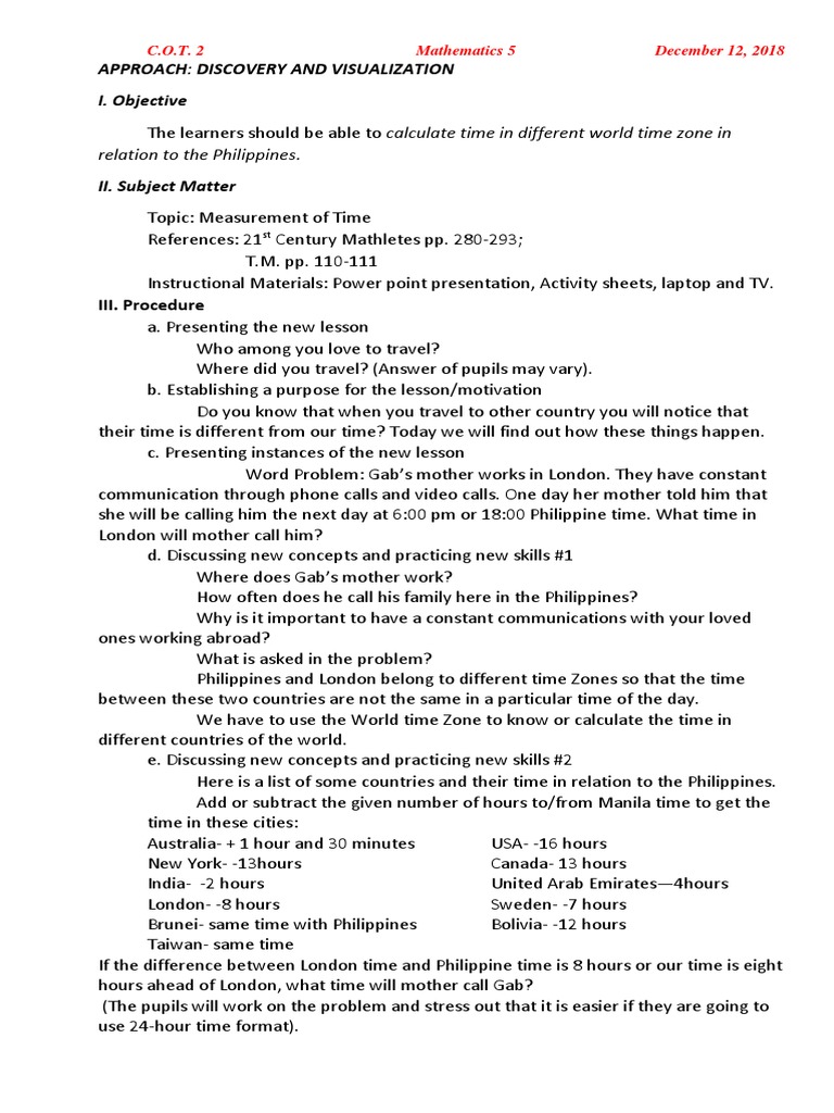 C.O.T. MATH 5 DLP Measurement of Time | PDF | Time | Teaching Mathematics