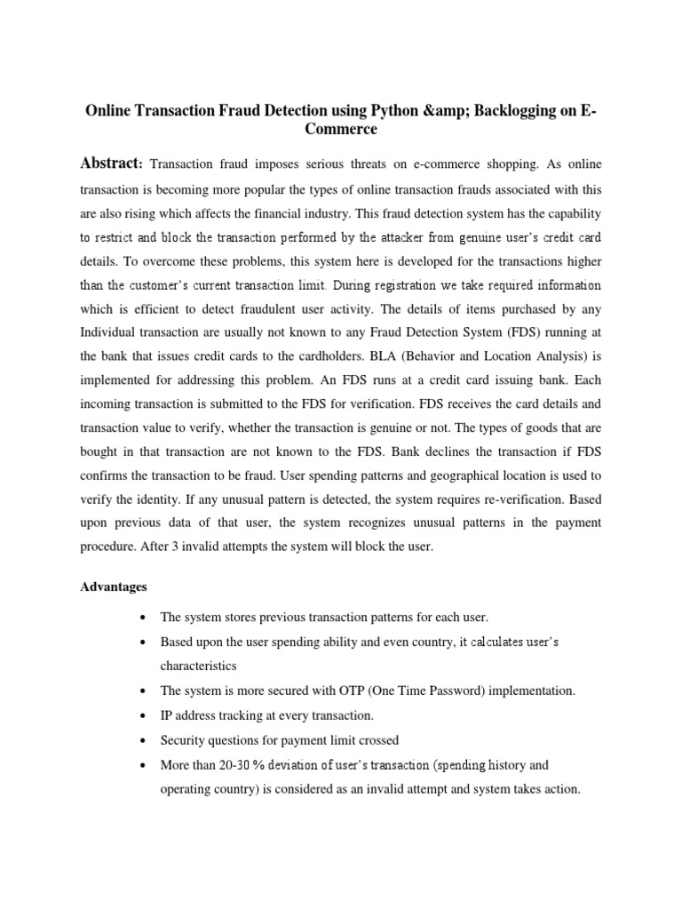 Online Transaction Fraud Detection Using Python & Backlogging On E-Commerce | PDF | Credit Card ...