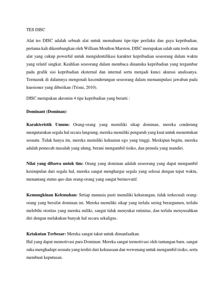 Tes Disc | PDF | Karier & Perkembangan | Pengembangan Diri