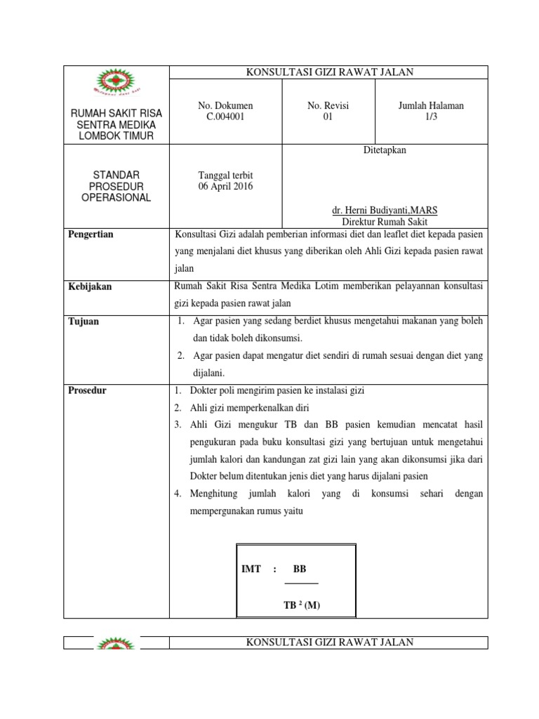 Protap 1. Konsultasi Gizi Rawat Jalan | PDF