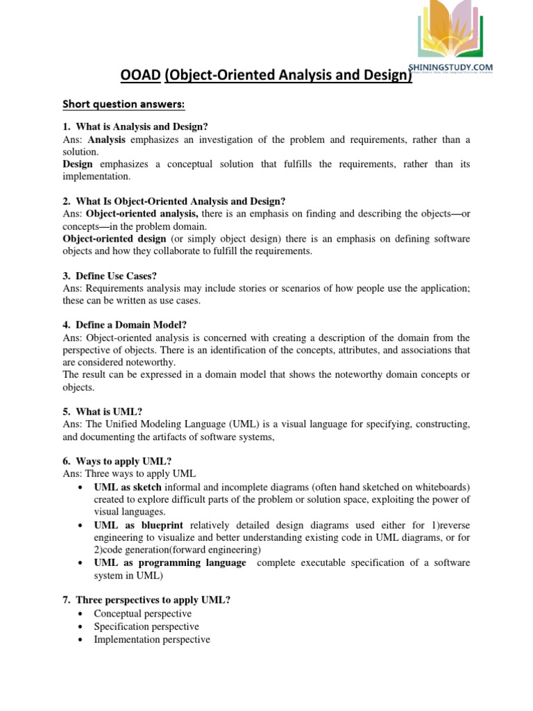 Short Questions of OOAD-solutions | PDF | Use Case | Unified Modeling ... Short Questions of OOAD-solutions | PDF | Use Case | Unified Modeling ...