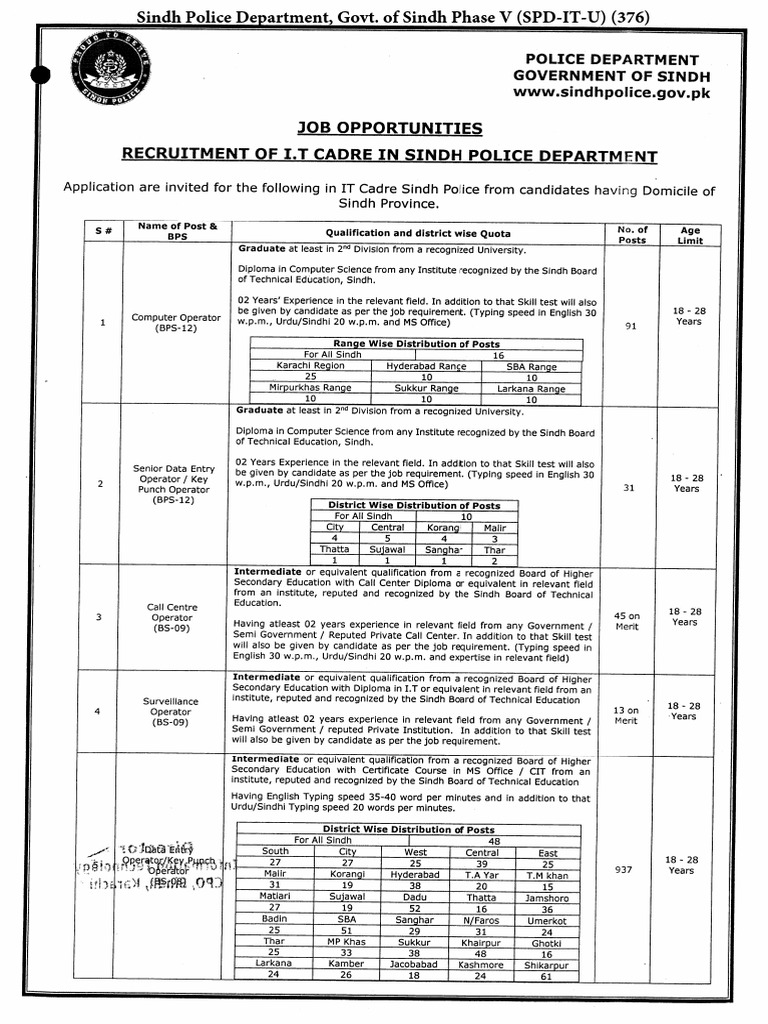 Sindh Police Department, Govt. of Sindh Phase V (SPD-ITC) | PDF