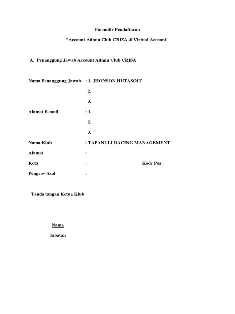 Formulir Pendaftaran Klub | PDF