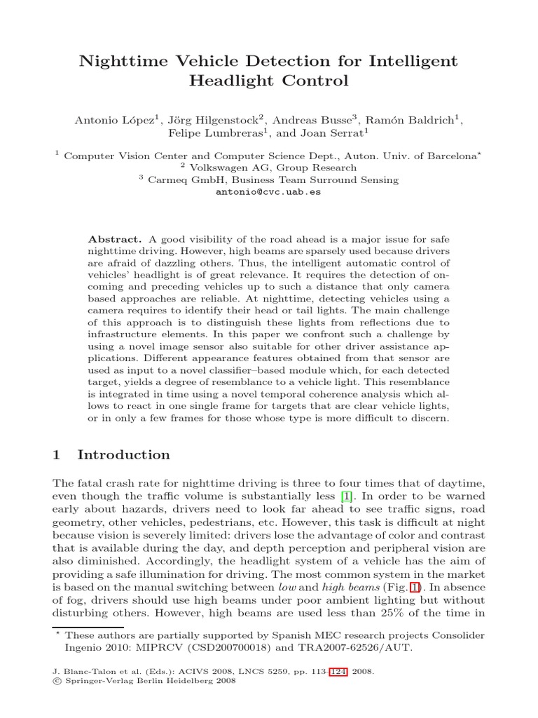 Nighttime Vehicle Detection For Intelligent Headlight Control Pdf