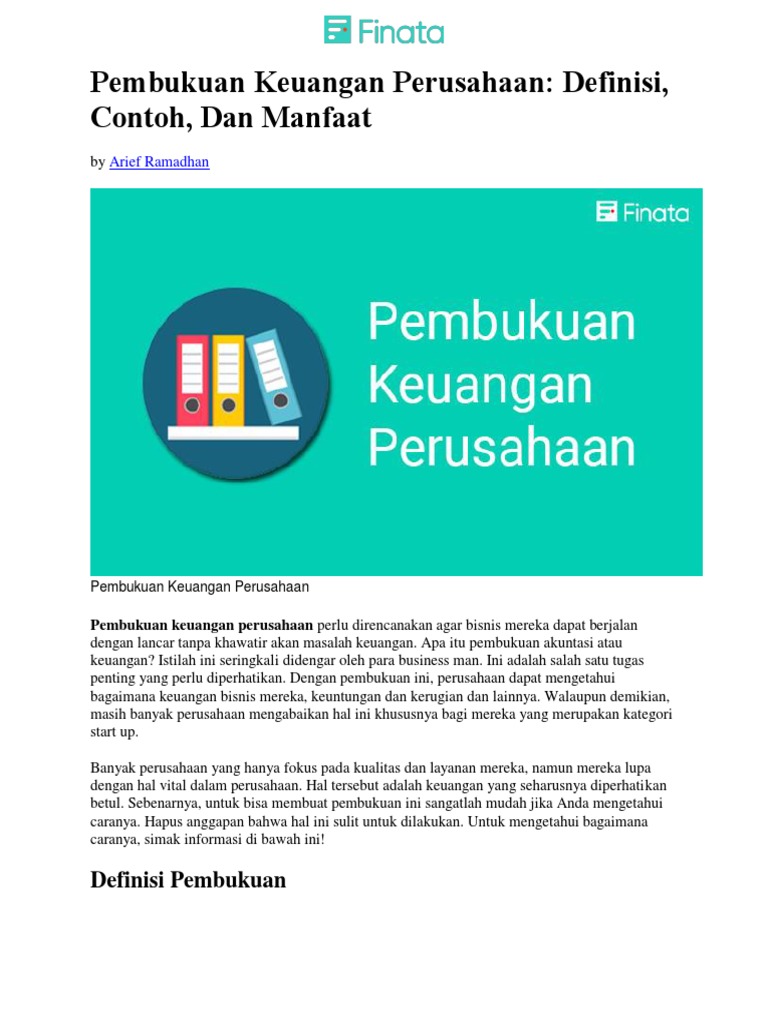 Pembukuan Keuangan Perusahaan: Definisi, Contoh, Dan Manfaat | PDF