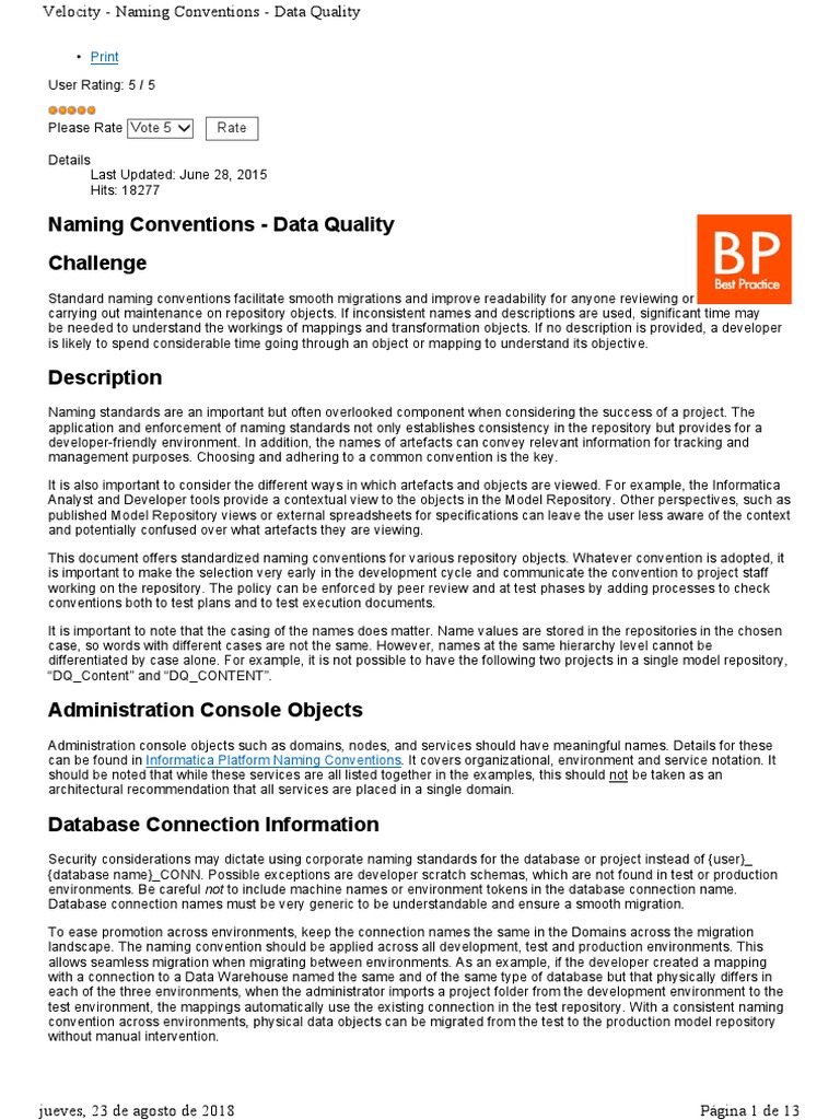 BestPractices - 2 - Naming Conventions - Data Quality | PDF | Databases | Parsing