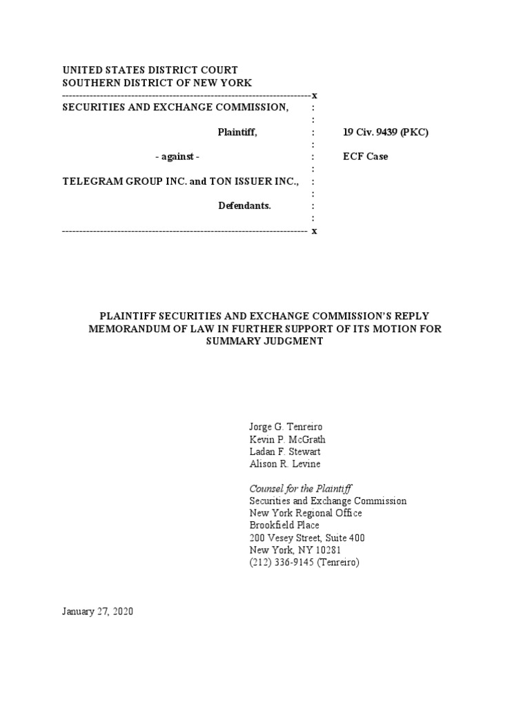 Reply Memorandum of Law in Support of Motion | Securities (Finance ...