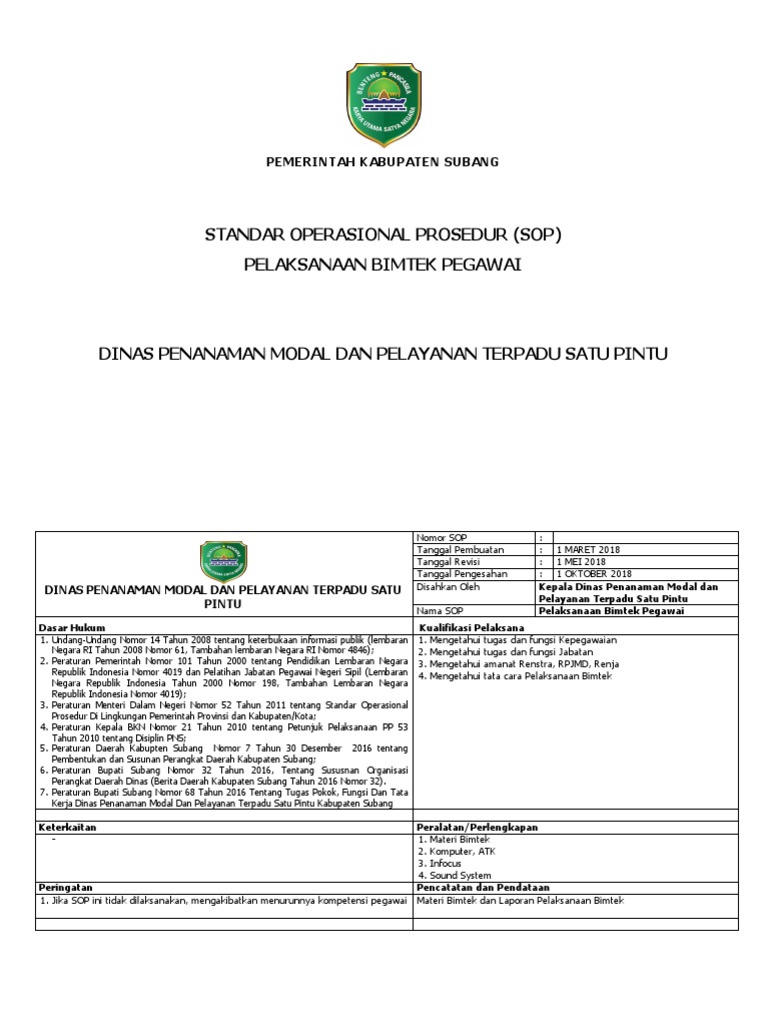 Contoh SOP Bimtek | PDF