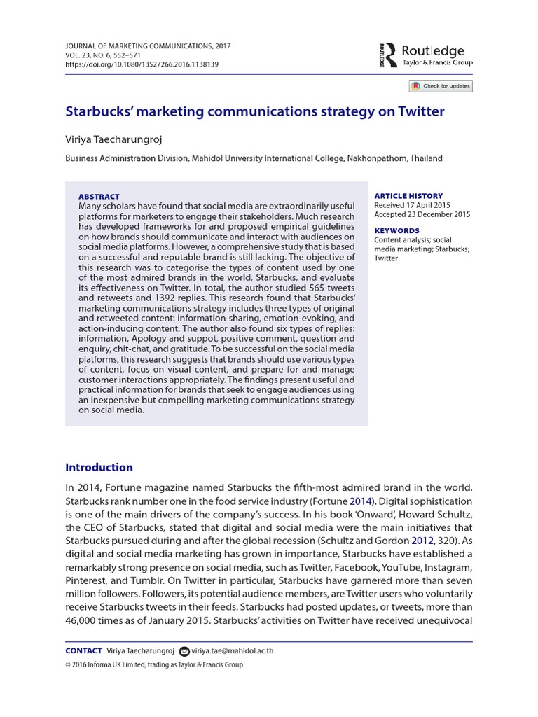 Starbucks Marketing Communication Strategy Twitter PDF | PDF ...