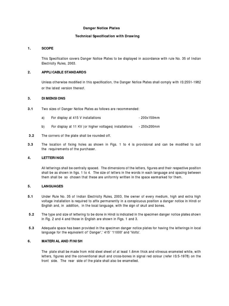 Danger Notice Plates As Per IS2551-1982 | PDF | Specification ...