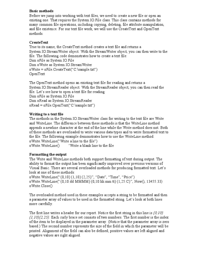 Read and Write Text Files With Visual Basic | PDF | Text File ...