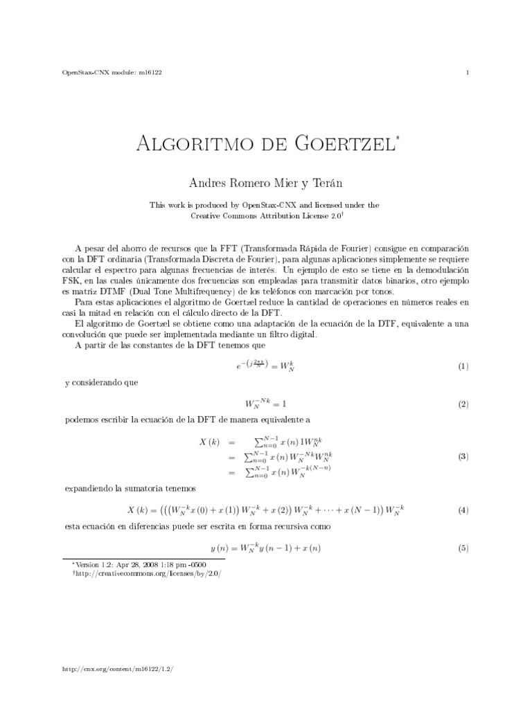 Algoritmo de Goertzel | PDF | Transformada discreta de Fourier | Algoritmos