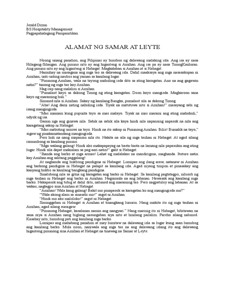 Alamat NG Samar at Leyte | PDF