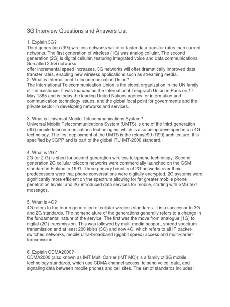 3G Interview Questions and Answers List | PDF | 3 G | High Speed Packet ...