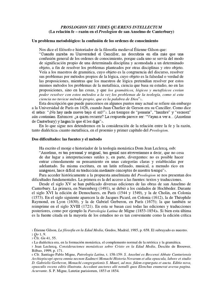 GÓMEZ, Anselmo. Fe y Razón en El Proslogion | PDF | Divinidad ...