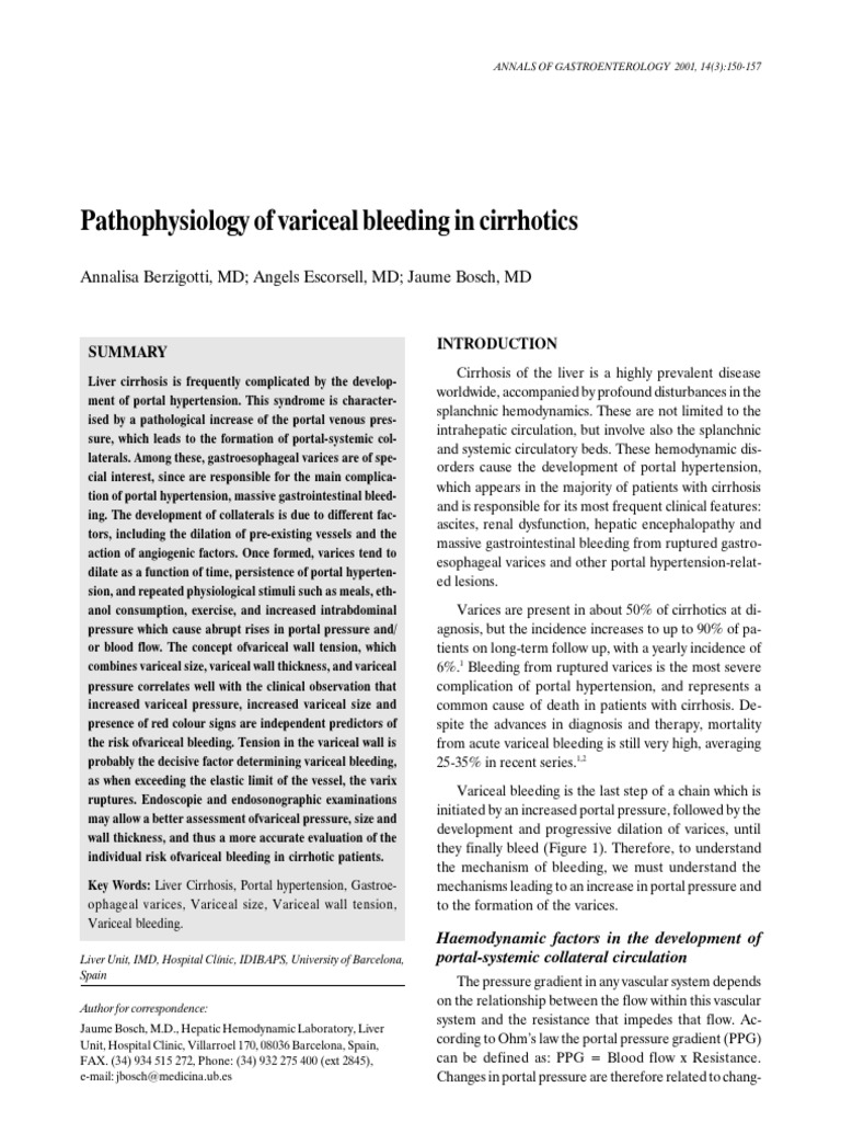 Variceal Bleeding in Cirrhosis: Pathophysiology | PDF | Blood Vessel | Vein