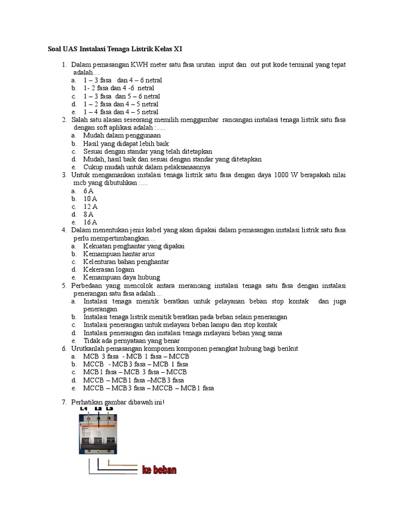 Soal UAS Instalasi Tenaga Listrik | PDF | Teknologi & Rekayasa