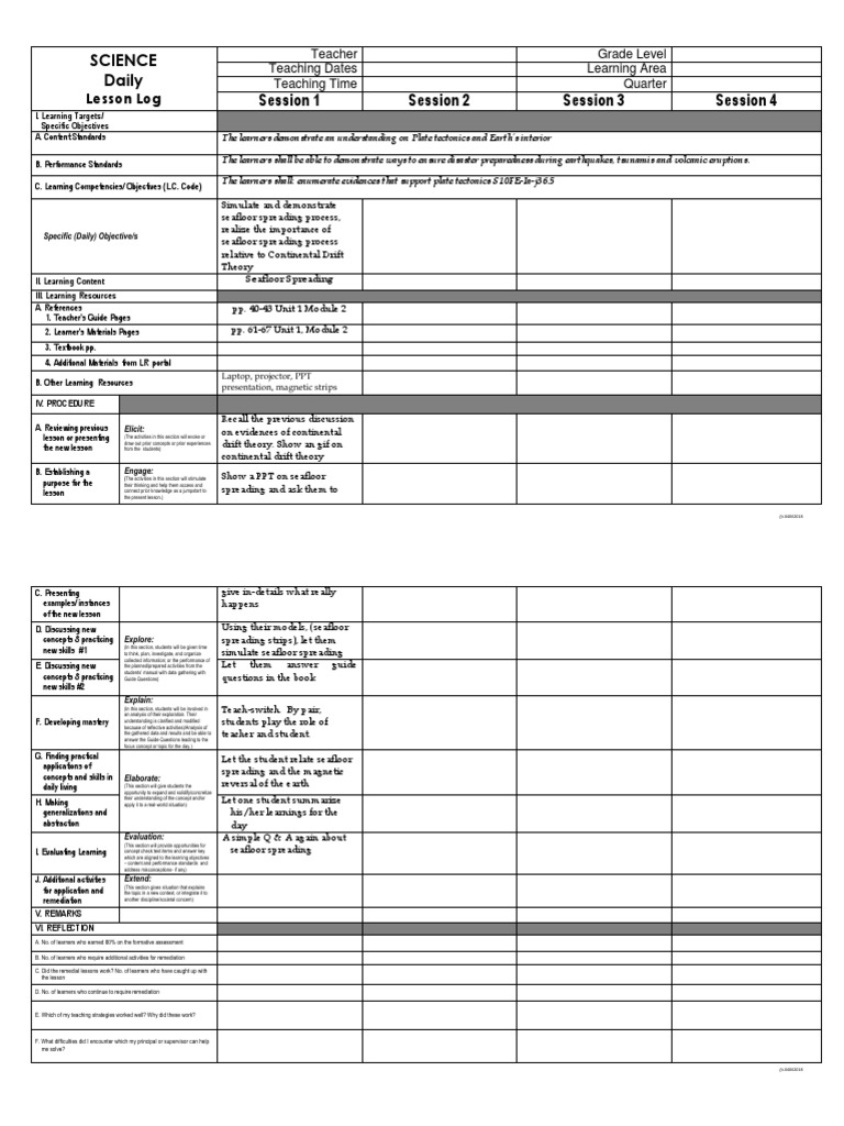 Seafloor Spreading Lesson Plan | PDF | Plate Tectonics | Concept