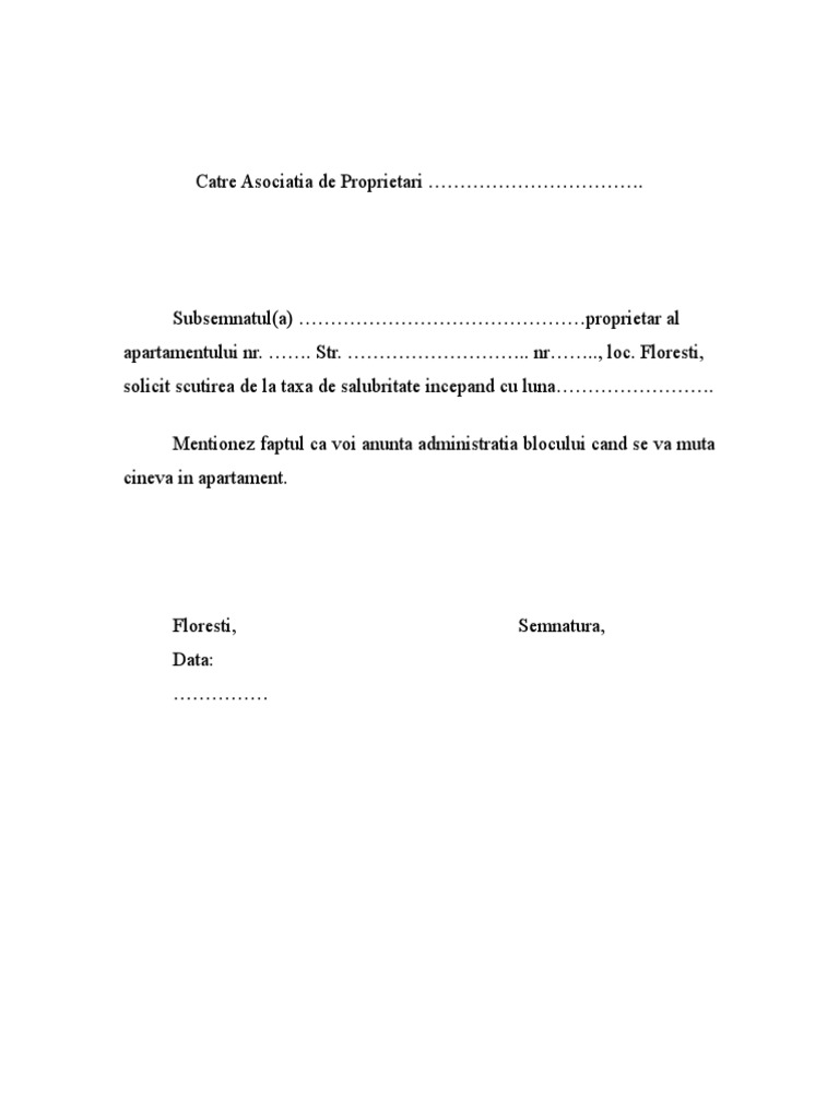 Cerere Scutire Salubritate | PDF