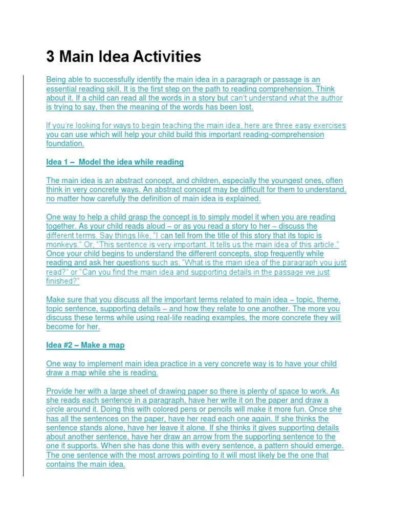 3 Main Idea Activities | PDF | Concept | Reading Comprehension