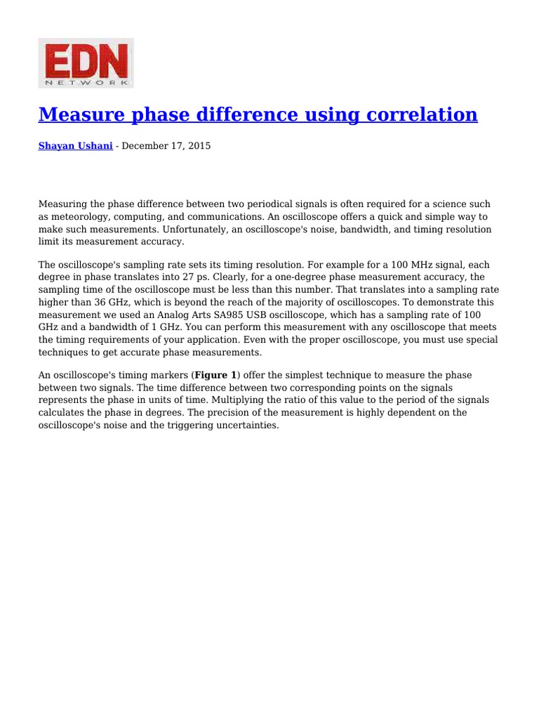 Measure Phase Difference Using Correlation | PDF | Phase (Waves ...