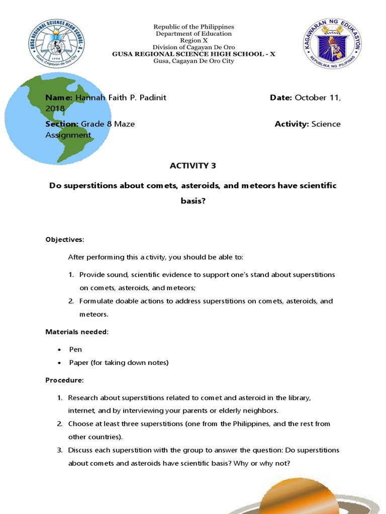 Activity Science | PDF | Meteoroid | Comet