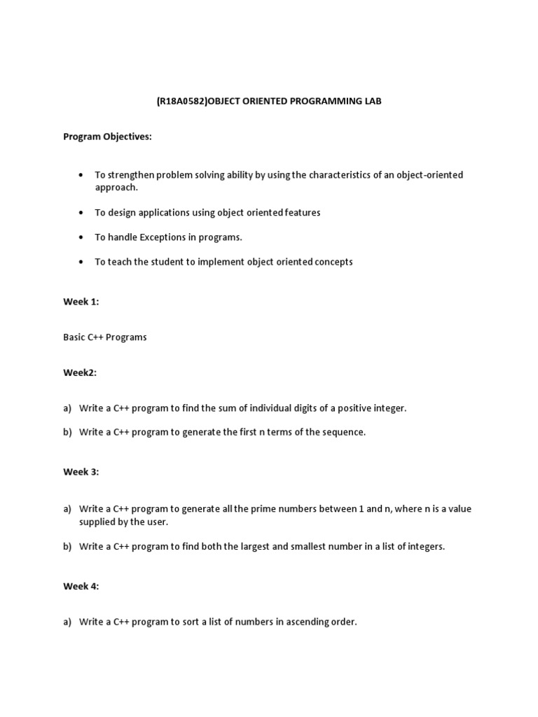 Oop Lab Manual | Download Free PDF | C++ | Constructor (Object Oriented ...