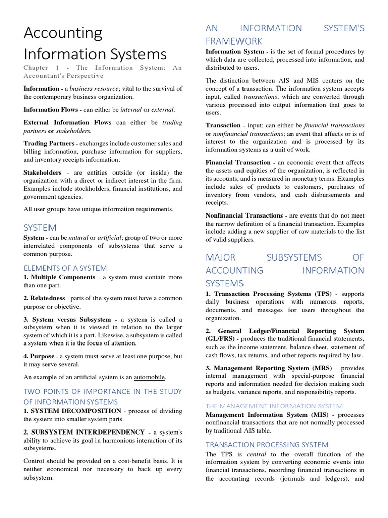 Ais Chapter 1 Pdf Financial Audit Enterprise Resource Planning