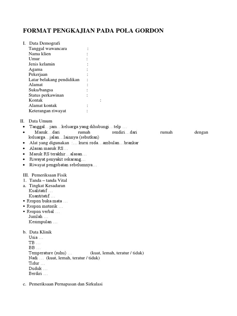 Format Pengkajian Pada Pola Gordon | PDF