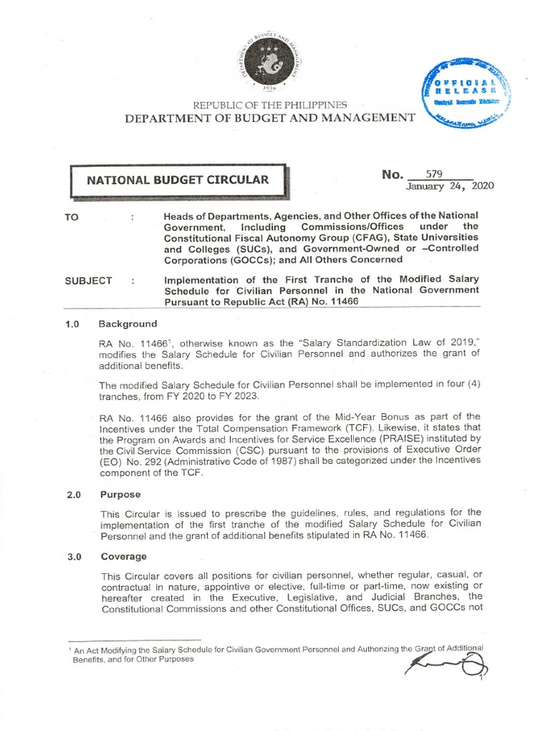 NATIONAL BUDGET CIRCULAR NO 579 Dated January 24 2020 | PDF | Salary ...