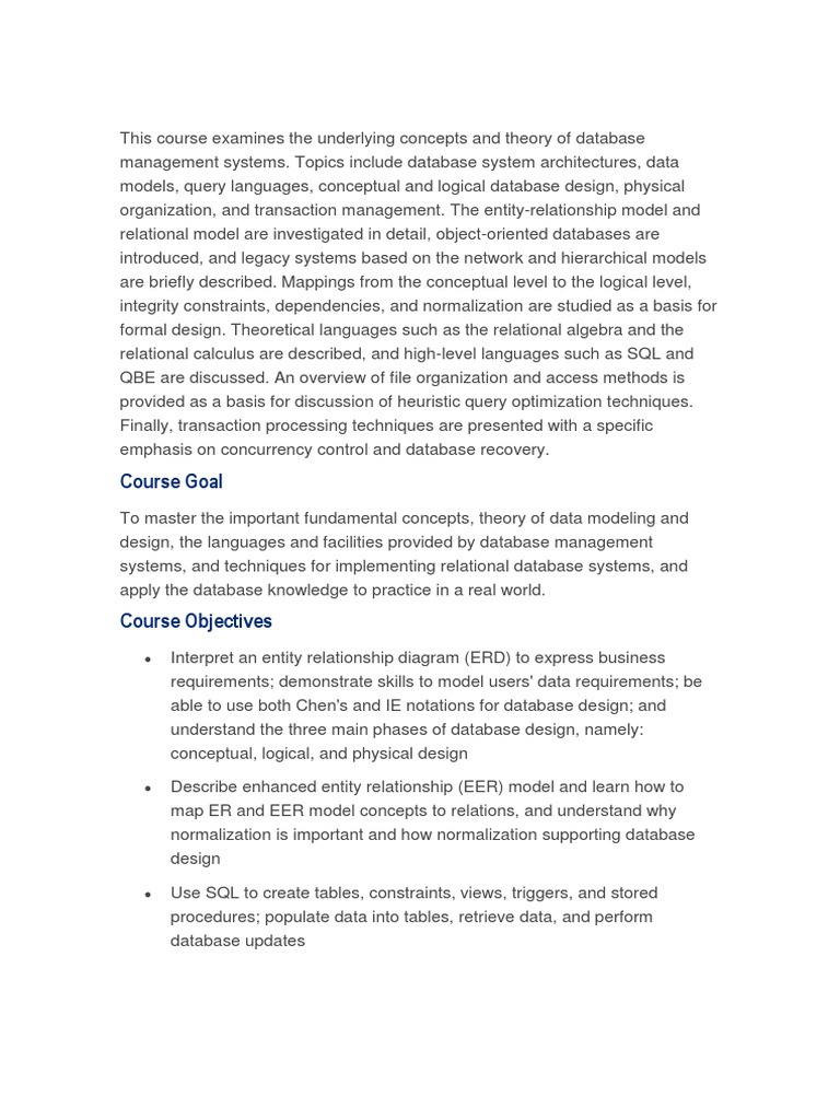 Fundamentals of Database Management Systems: Concepts, Models, Languages, Design, Implementation ...