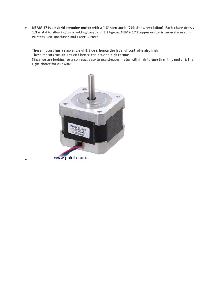 Nema 17 | PDF | Arduino | Electric Motor