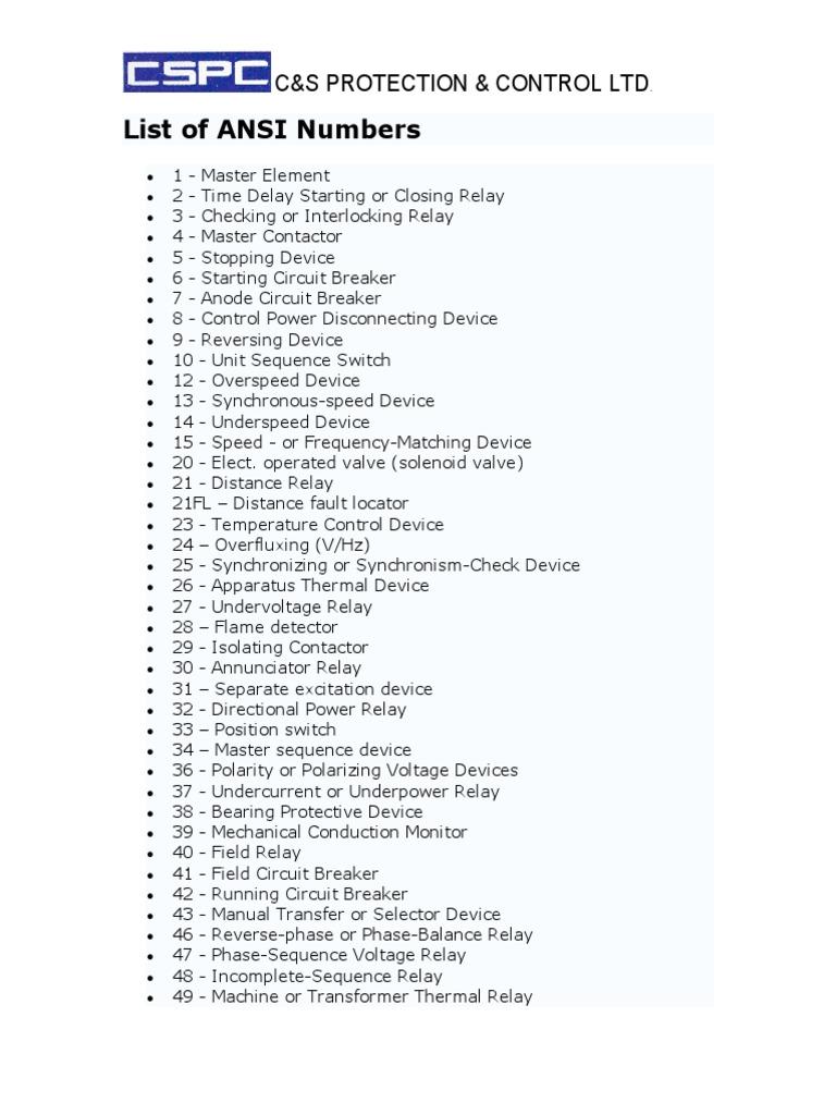 Master Protection Code - ANSI | PDF | Relay | Switch