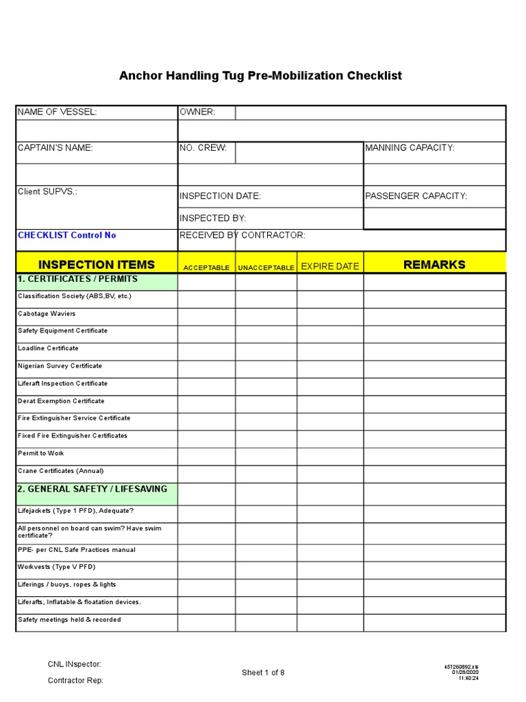 Anchor Handling Tug Pre-Mob Inspection | PDF | Manufactured Goods | Nature