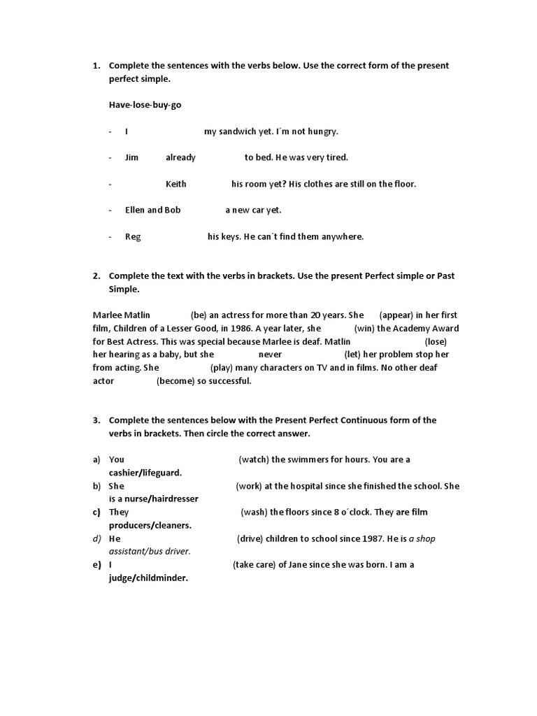 Complete The Sentences With The Verbs Below | PDF