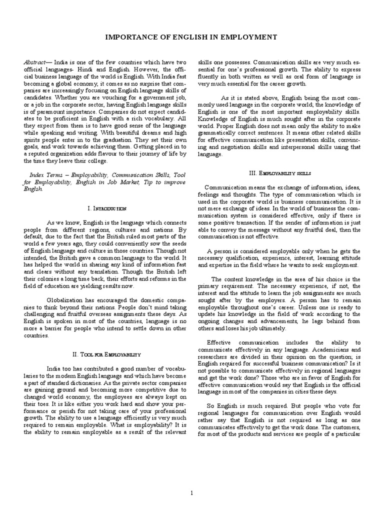 Importance of English in Employment | PDF | Fluency | English Language
