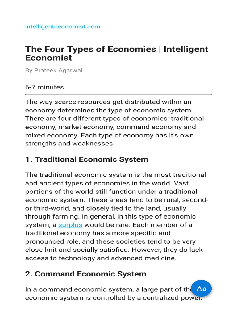 The Four Types of Economies Intelligent Economist | PDF | Market Economy | Free Market
