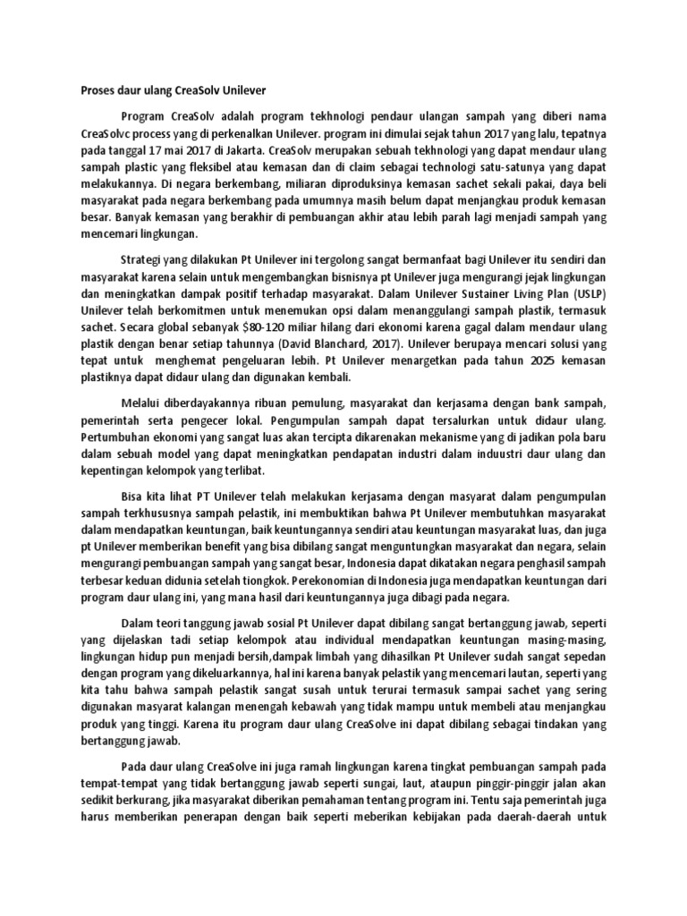 Proses Daur Ulang CreaSolv Unilever | PDF