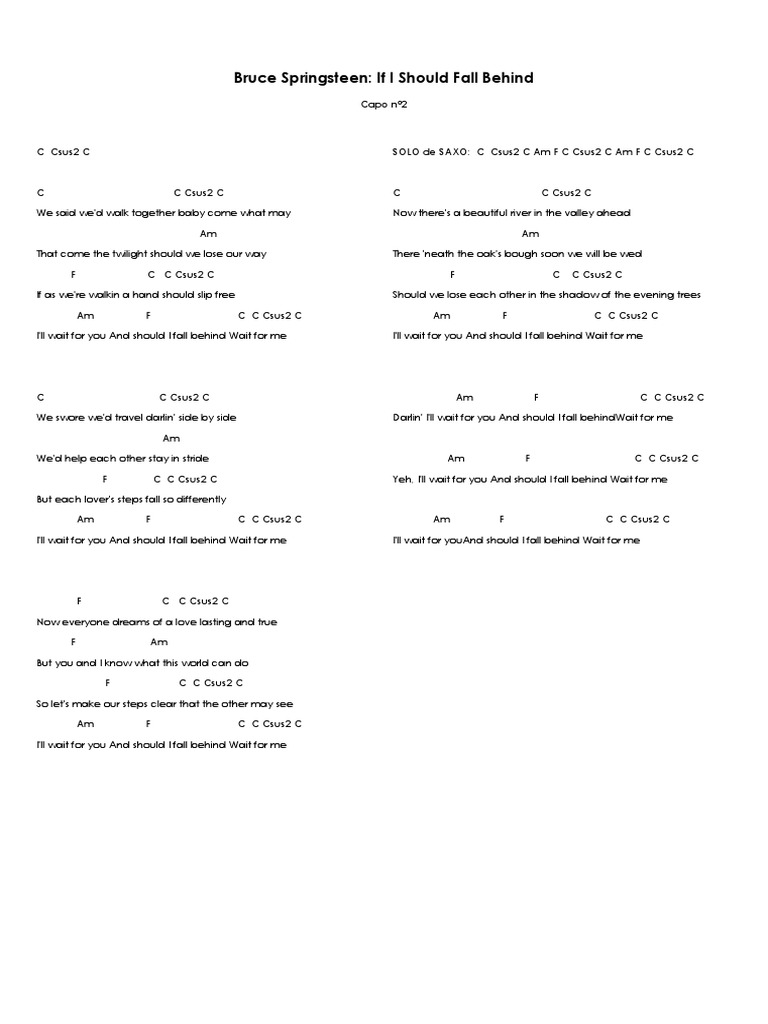 Bruce Springsteen If I Should Fall Behind | PDF | Poetry