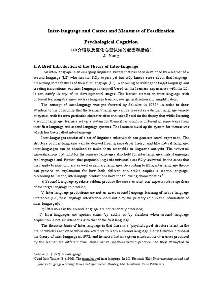 Causes and Measures of Interlanguage | PDF | Second Language | Second ...